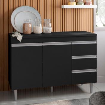 Balcão Anderson 1,2 Preto - AJL Móveis - Gabinete de Cozinha/ Balcão de ...