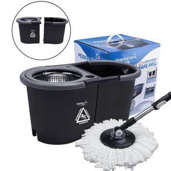 Balde Mop Esfregão Giratório Perfect Cesto Inox 360 Black 2 Águas Rodo ...
