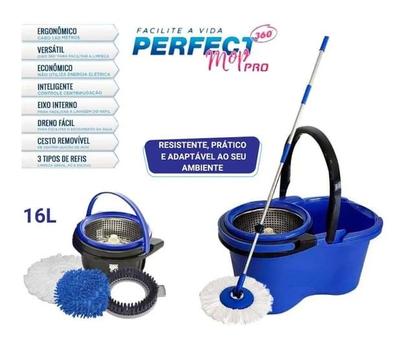Balde Mop Pro 360 PERFECT Azul c/3 Refis e Cabo 1,6m 16L - Mop ...