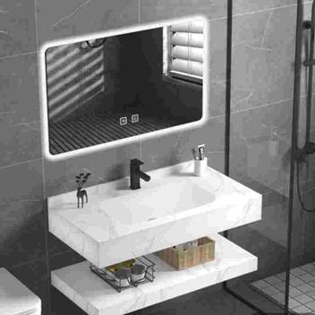 Bancada de Porcelanato c/ Cuba de Cerâmica + Espelho com Led - Smart ...