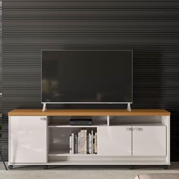 Bancada Rack para Sala Dallas Off White/Tauari 3 Portas 2 Prateleiras e ...