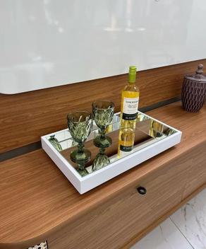 Bandeja Decorativa Espelhada Laqueada Branca Bar Sala Taças - JONIEL ...