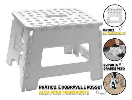 Banqueta Banquinho Multiuso Plástico Com Alça Dobráve Retrátil Branca ...