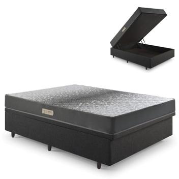 Base Box Baú 138x188 Linho Cinza com Colchão Dual Firm Espuma Ecoflex - Base Cama Box Casal ...