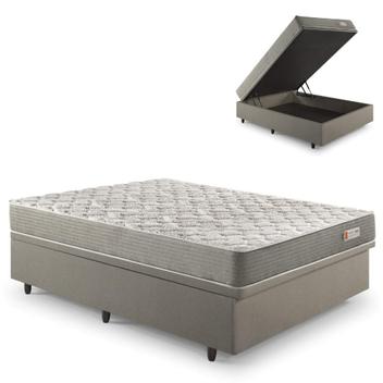 Base Box Baú Casal 138x188 Linho Bege com Colchão Ecoline D40 Espuma - ECOFLEX - Cama Box ...