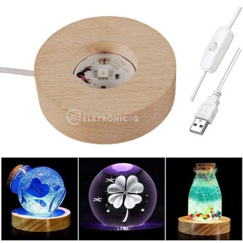Base De LED RGB Madeira Redonda Exposição Para Objetos Translúcidos ...