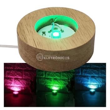 Base De LED RGB Madeira Redonda Exposição Para Objetos Translúcidos ...