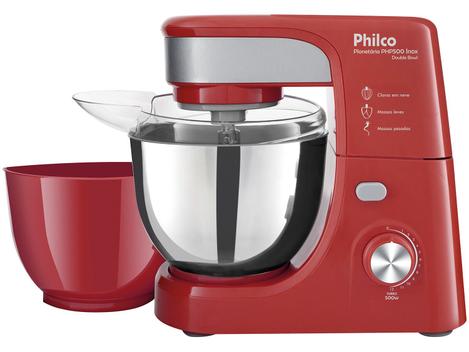 Batedeira Planetária Philco Vermelho e Prata 500W - Turbo Inox Double Bowl PHP500V 12 ...