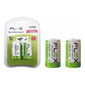 Bateria Pilha C Lr14 Recarregável 1,2v Cartela C/2 4500 Mah - Flex Gold ...