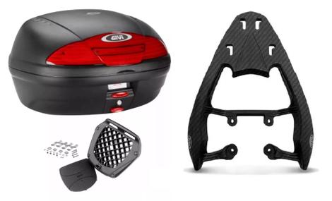 BAÚ 45L MONOLOCK E450N GIVI + SUPORTE BAGAGEIRO SCAM FiberForce Fan Titan Start Cg 125 150 160 ...