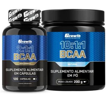 Bcaa 120 Caps + Bcaa 10:1:1 em Pó 200g Growth Supplements - BCAA ...