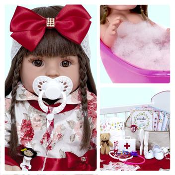 Bebe Boneca Reborn Menina Silicone Realista com 16 Itens - Cegonha ...