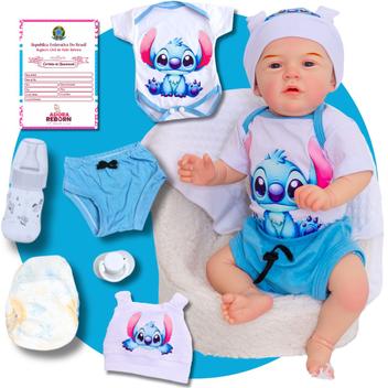 Bebê Reborn Boneco Menino Realista Stitch Original Articulado Corpo de ...