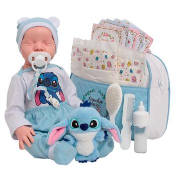 Bebê Reborn Careca Roupa Stitch Azul com Pelúcia Fofinho - Cegonha ...