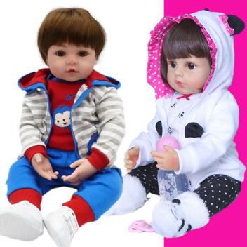 Bebê Reborn Gêmeos Corpo Silicone Pode dar Banho New Happy - Bonecas ...