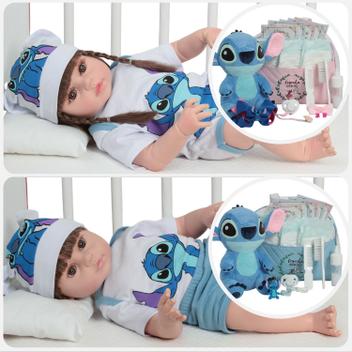 Bebê Reborn Realista Gêmeos Casal Stitch Bolsa Acessórios - Cegonha ...