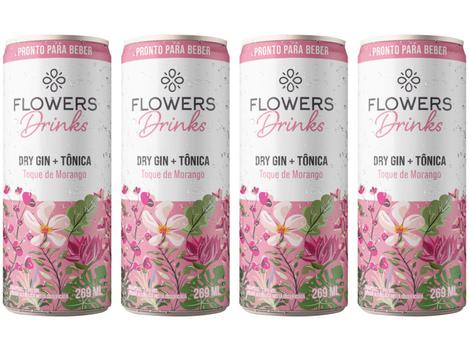 Bebida Mista Flowers Dry Gin + Tônica Toque de - Morango 269ml 4 ...