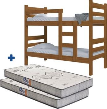 Beliche Rubi Solteiro Cor Nogueira Com 2 Colchões - Nemargi - Beliche e ...
