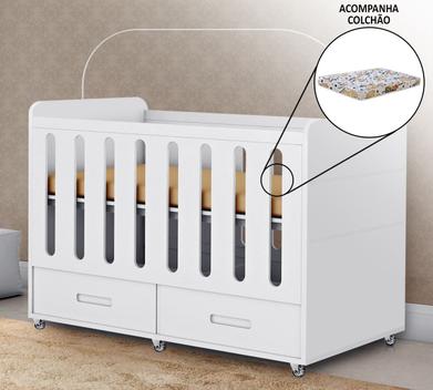 Berço Quarto Bebe Dominique Com 2 Gavetas e Colchão Branco - PLANET ...