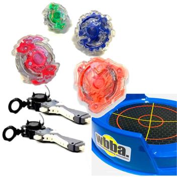 Beyblade 4 Beys + Lançadores + Arena WBBA - Conjunto Pião de Batalha ...