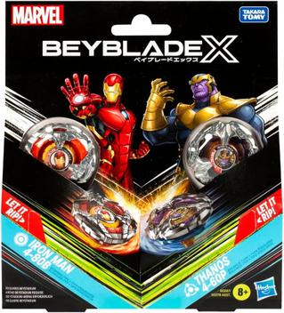 Beyblade X Marvel Collab Iron Man 4-80B vs Hasbro G0287 - Pião de ...