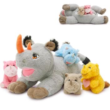 Bicho de pelúcia Karister Rhino Plush 50 cm com 4 filhotes de ...
