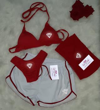 Biquíni com bojo + Top + Short Tactel - Gringas Model - Conjunto de ...