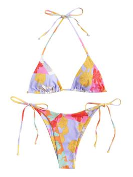 Biquíni ZAFUL Triangle Halter de 2 peças para mulheres roxo floral ...