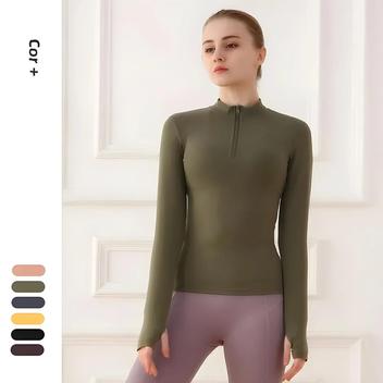 Blazer Feminino Meio Zíper Manga Longa - Ideal para Yoga, Fitness e ...