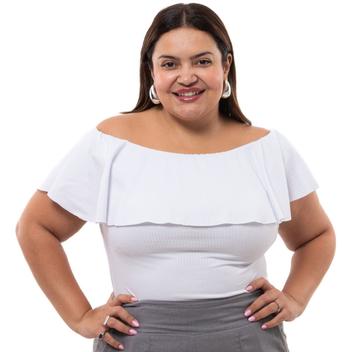 Blusa Branca Feminina Elegante Plus Size Babado Manga Curta G1 Ao G6 - INFLUENCIA LC MODAS ...