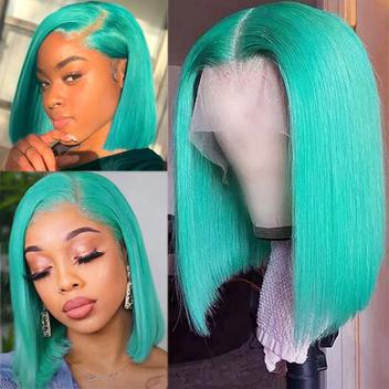 Bob Wig Benafee Lake Blue Human Hair 13x4 HD Lace 180% de densidade ...