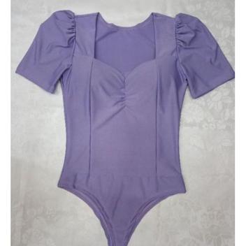 Body blusa feminino drapeado manga bufante poliéster moda feminina ...