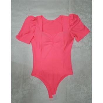 Body blusa manga curta bufante feminino frente drapeado estilo ...