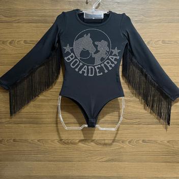 Body Infantil Ana Castela Country Manga Longa com Franja e Strass ...