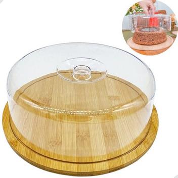 Boleira De Bambu Com Tampa De Acrilico Grande Rustica Para Bolo Festa ...
