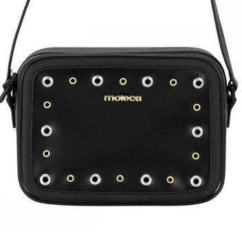 Bolsa Moleca Transversal Casual Detalhes Metalizados Feminina Preta ...