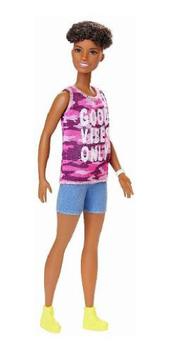 Boneca Barbie Fashionista 128 Morena Good Vibes Only Trans - Mattel ...