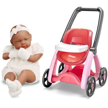 Boneca Bebê Reborn Negra 48cm com Carrinho Passeio e Papinha - Roma ...