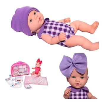 Boneca Bebe reborn pequena com Kit recém nascido Bolsa maternidade ED1 ...