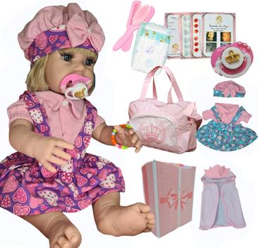 Boneca Bebê Reborn Realista 22 Itens Menina Loira Bolsa Maternidade ...