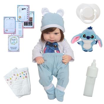 Boneca Reborn Stitch com Cabelo Castanho Fio a Fio e Pelúcia - Cegonha ...