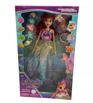 Boneca Sereia Ariel Musical Luzes Com Acessórios Pequena Sereia - BBLK ...