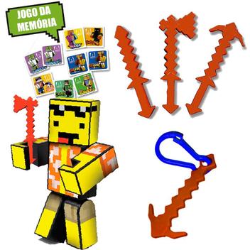 Boneco Minecraft Mel 15cm Gamer Articulado 3 Ferramentas Jogo Da ...