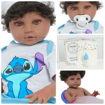Boneco Tipo Reborn Negro Pode Dar Banho Roupinha Stitch - Cegonha ...