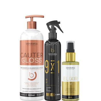Borabella Cauter Gloss 500ml + Fluido 300ml + Elixir 60ml - Kit de Tratamento para Cabelos ...