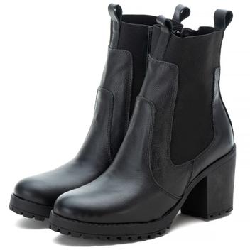 Bota Botina Cano Curto Feminino Elásticos Laterais Salto Grosso Leve ...