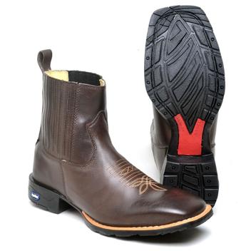 Bota Em Couro Texana Masculina Country Bico Quadrado Cano Medio ...