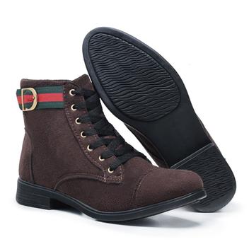 Bota Feminina Cano Curto Confortável Tendência Casual Marrom Escuro - APAMEIA - Ankle Boots ...