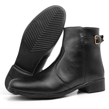 Bota Feminina Cano Curto Salto baixo com Fivela e Zíper Lateral ...