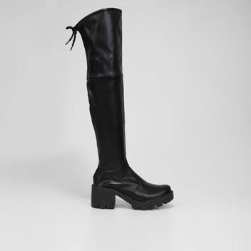 Bota Over The Knee Look Fashion Salto Médio Tratorada Feminina - Bota ...
